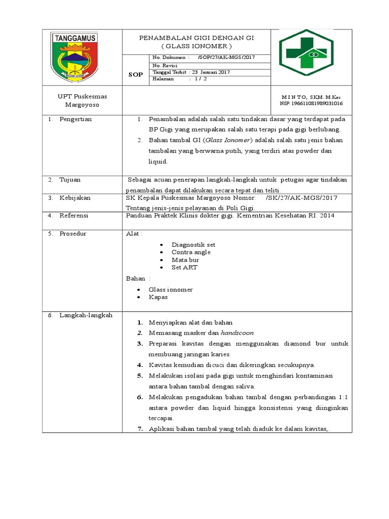 Sop Penambalan Gigi Dengan Gi | PDF