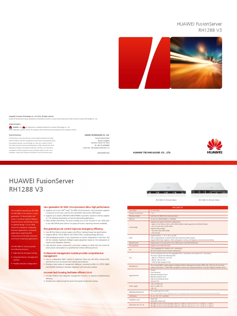 HUAWEI FusionServer RH1288 V3 Data Sheet PDF | PDF | Solid State Drive ...