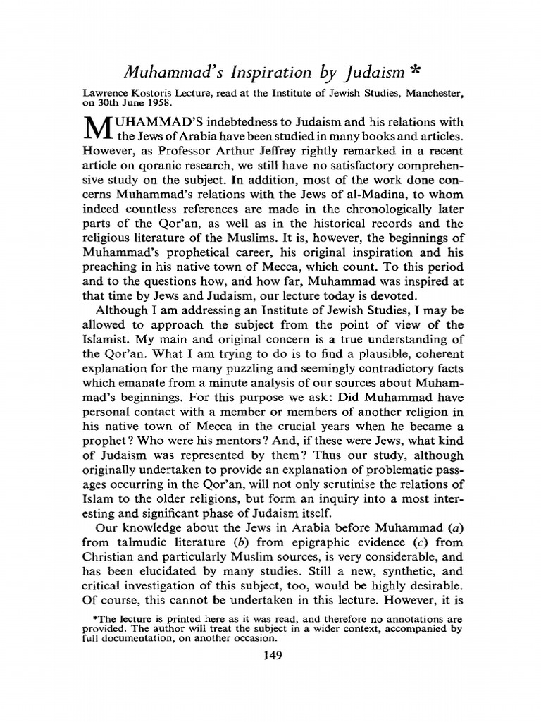Muhammad's Inspiration by Judaism | PDF | Muhammad | Revelation