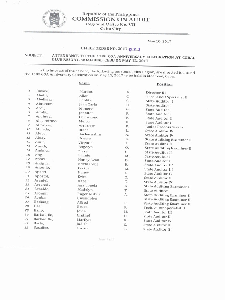 COA 7 Office Order and Advisory - 118th COA Anniversary Celebration PDF ...