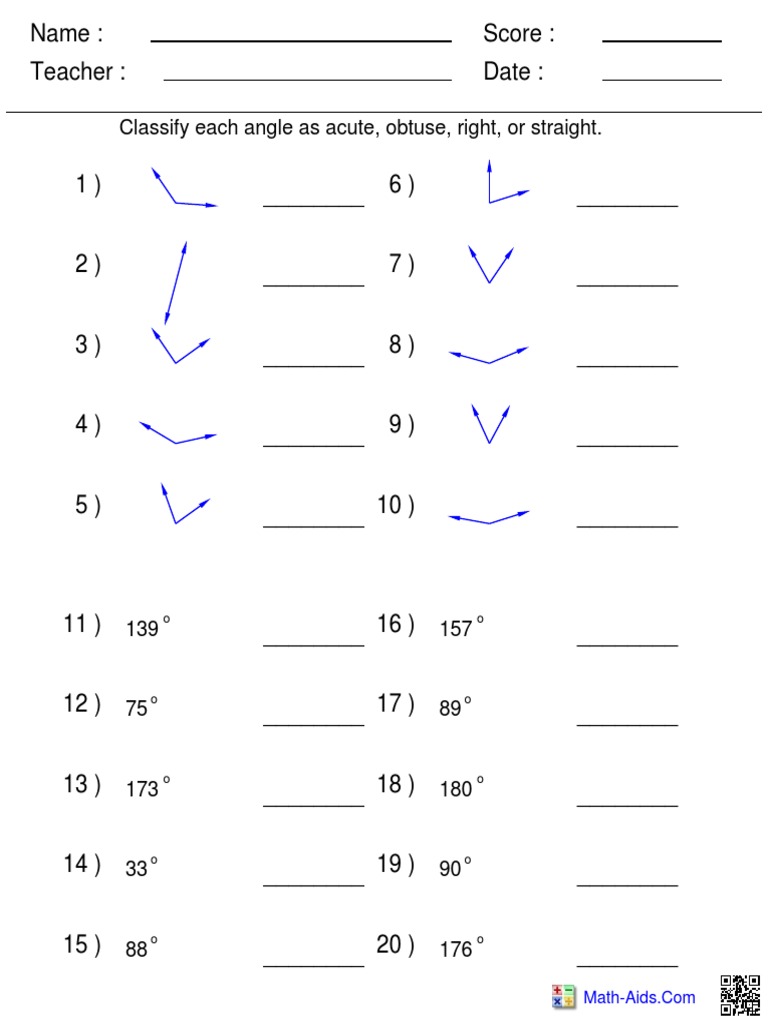 Acute And Obtuse Angles Worksheets