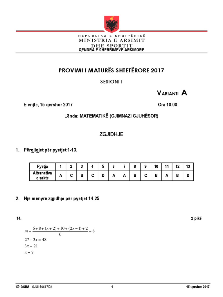 Provimi I Matematikes 2017 | PDF
