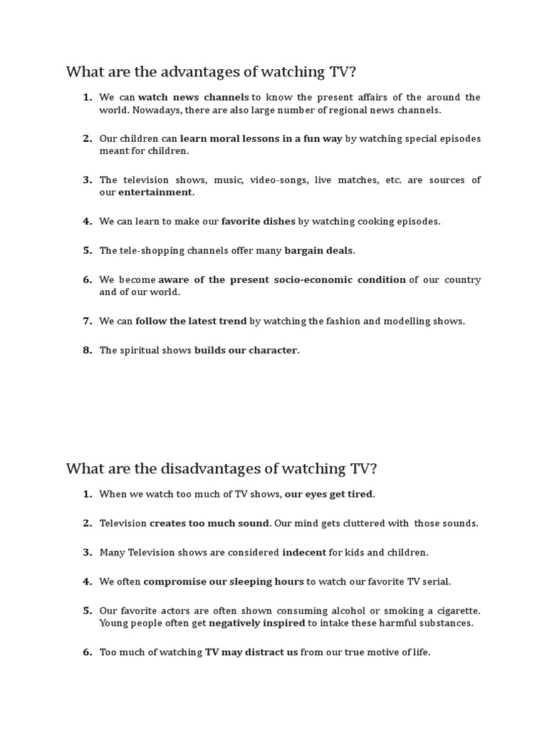 WRITING What Are The Advantages - Disadvantages of Watching TV POINTS | PDF | Television ...