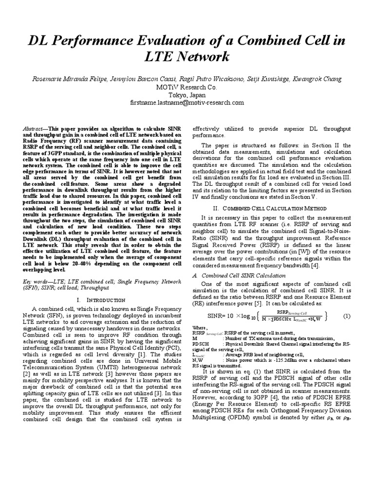 Dl Performance Evaluation Of A Combined Cell In Lte Network V2 0
