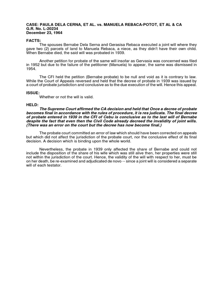 Case: Paula Dela Cerna, Et Al. vs. Manuela Rebaca-Potot, Et Al & Ca G.R ...