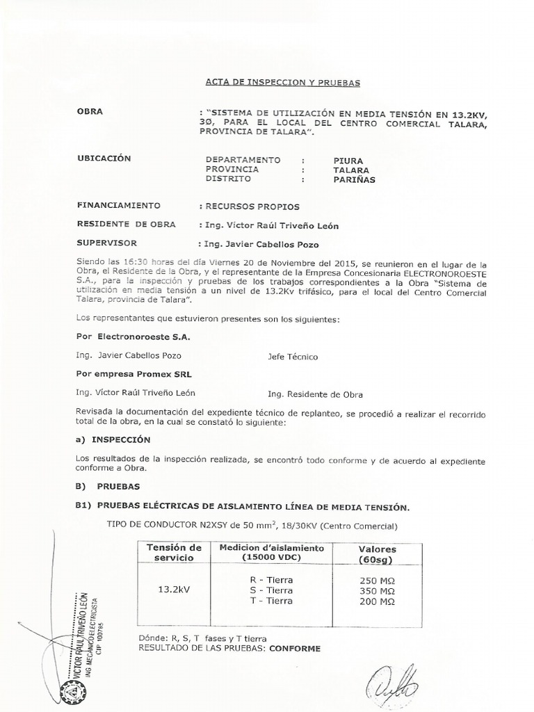 Acta de Inspeccion y Pruebas - Su PDF | PDF