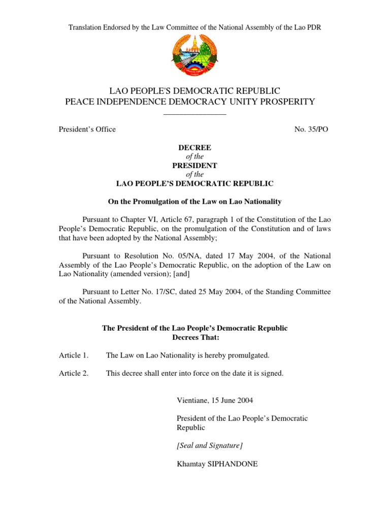 Law on Lao Nationality Overview | PDF | Nationality | Citizenship
