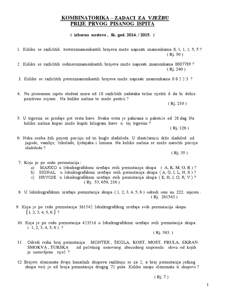 Kombinatorika, Za Vjezbu | PDF
