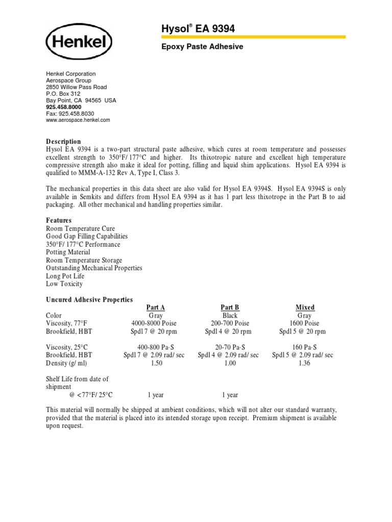 Hysol EA 9394 | Ultimate Tensile Strength | Viscosity