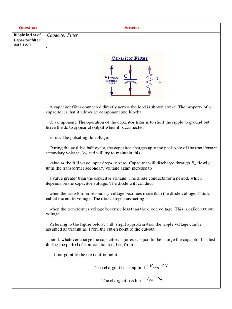 2.05 Ripple Factor of Capacitor Filter | PDF