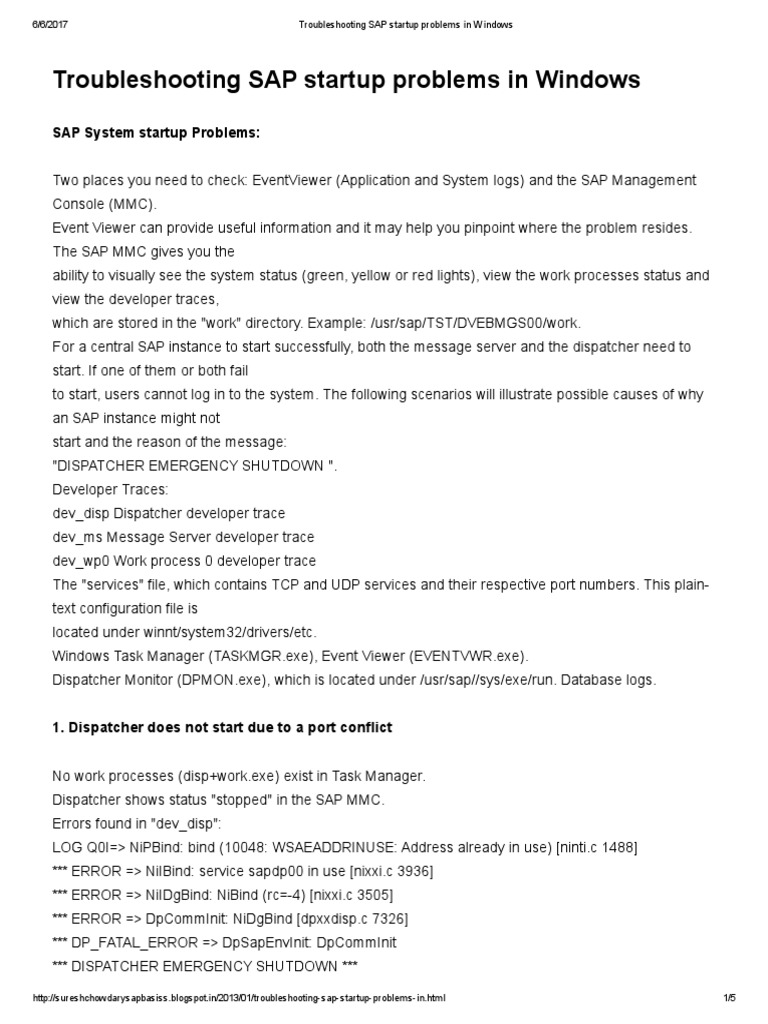 Sap Basis Tutorials Troubleshooting Sap Startup Problems In Windows Pdf Pdf Port Computer 5532