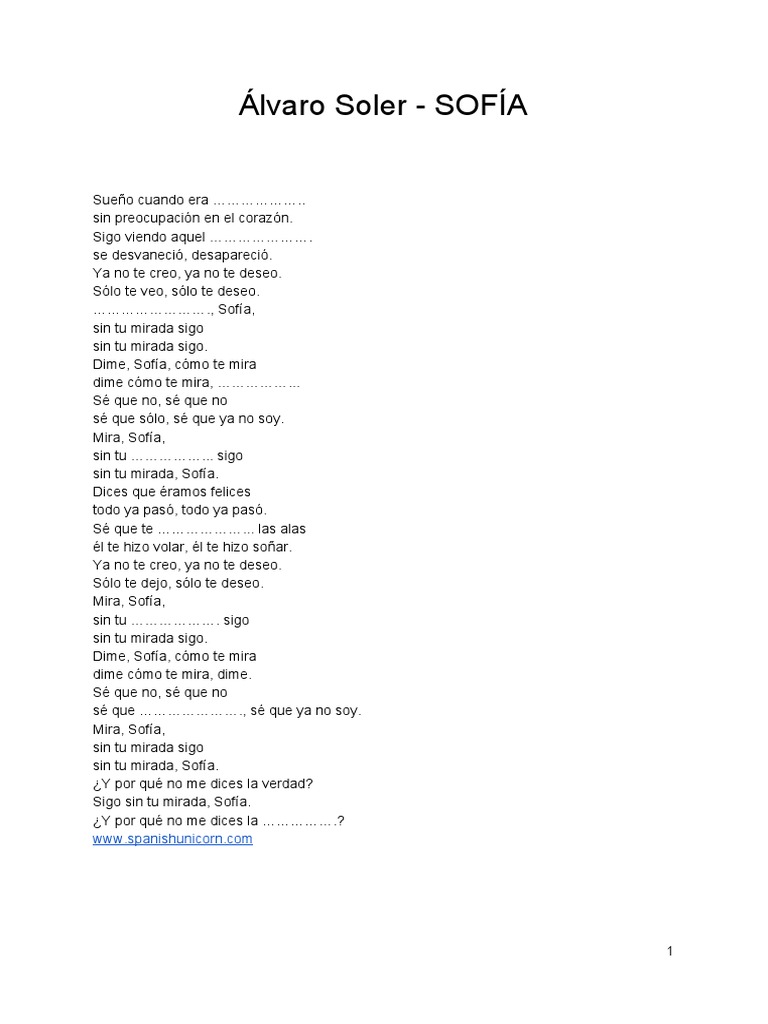 Álvaro Soler - Sofía Ejercicios | PDF | Ocio | Entretenimiento (general)