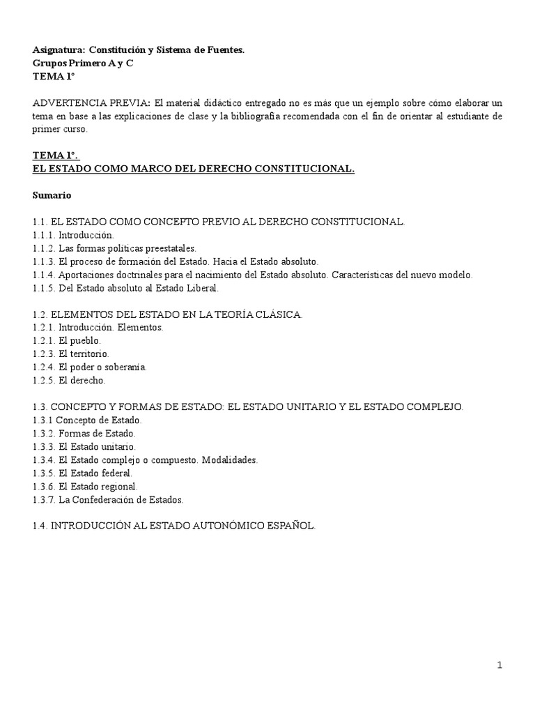 Tema 1. El Estado Como Marco Del Derecho Constitucional | PDF ...