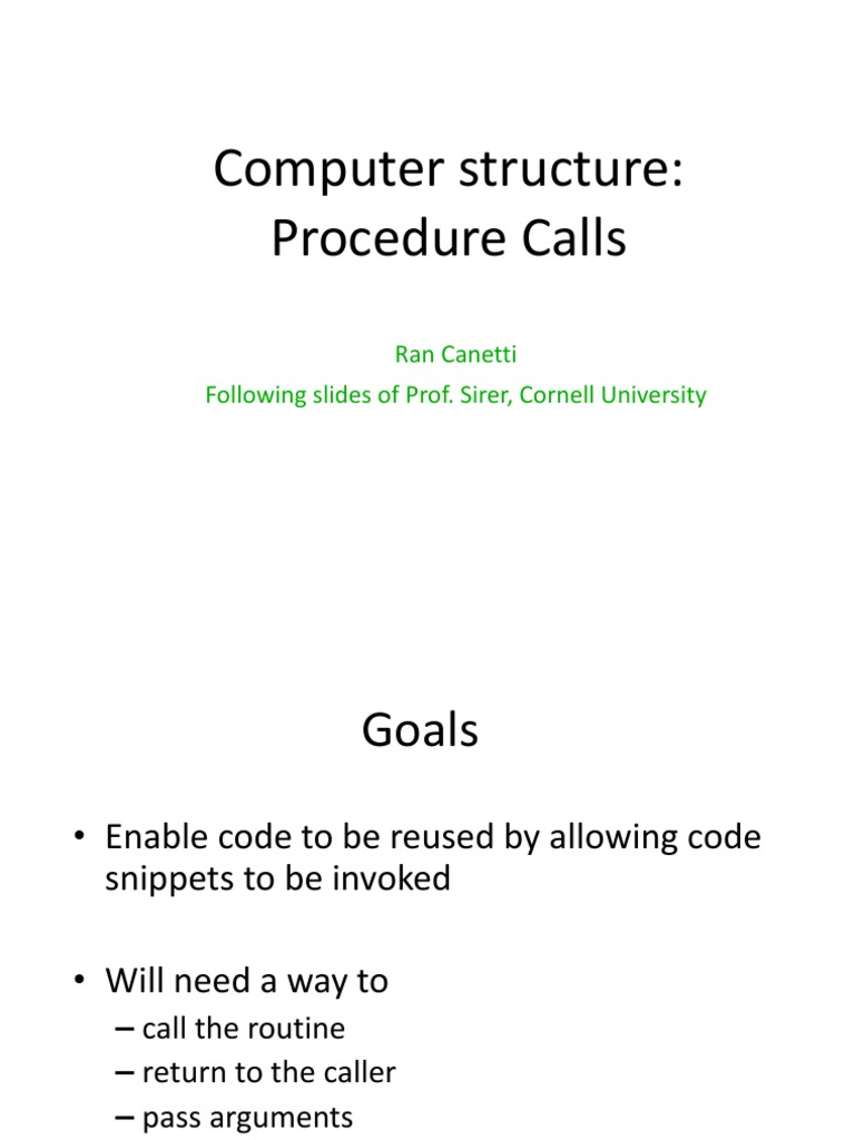 Computer structure: Procedure Calls breakdown | PDF | Subroutine | Pointer (Computer Programming)