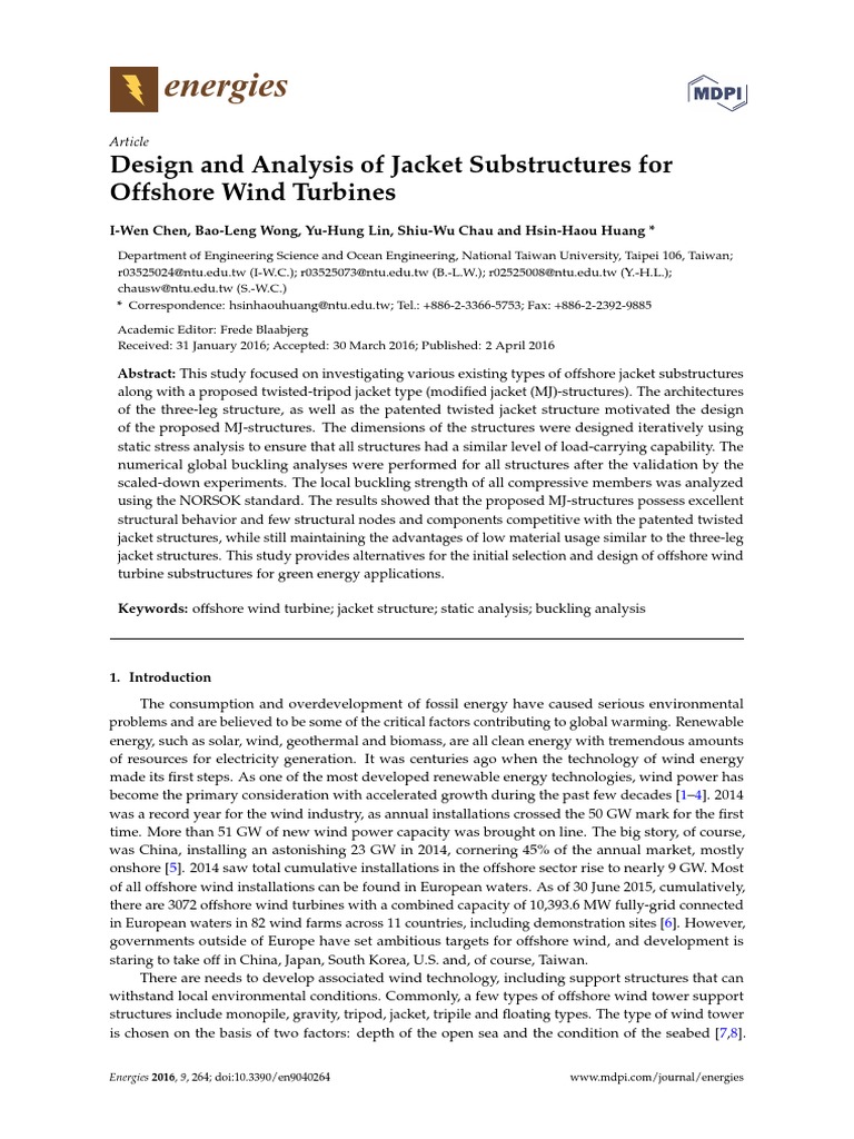 Design and Analysis of Jacket Substructures For Offshore Wind Turbines ...