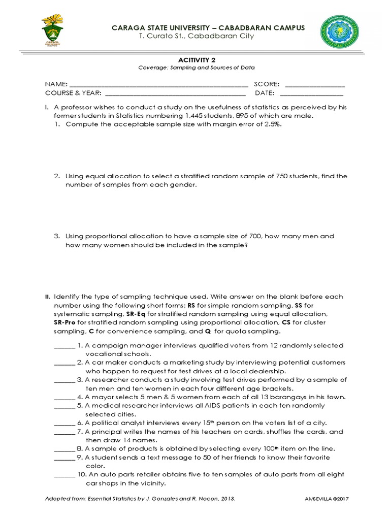 Activity 2 - Sampling and Sources of Data | PDF | Sampling (Statistics ...