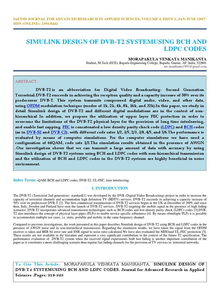 IAETSD-JARAS-Simulink Design of DVB-T2 Systemusing BCH and LDPC Codes ...