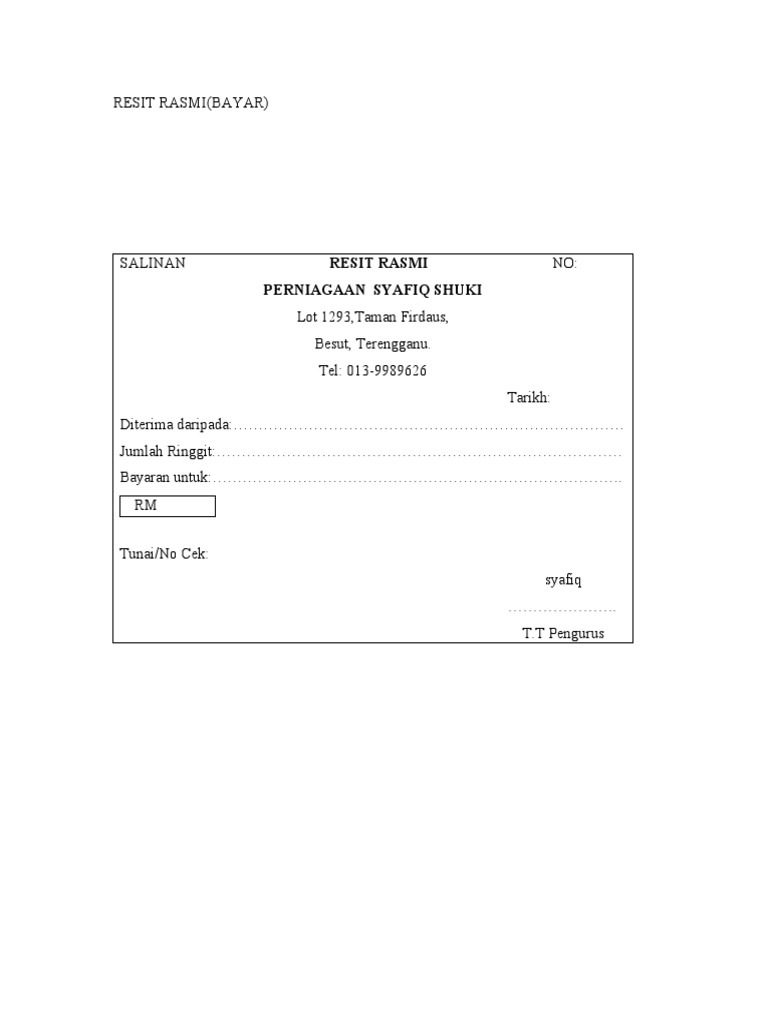 Prinsip Akaun Resit Rasmi (Bayar) | PDF