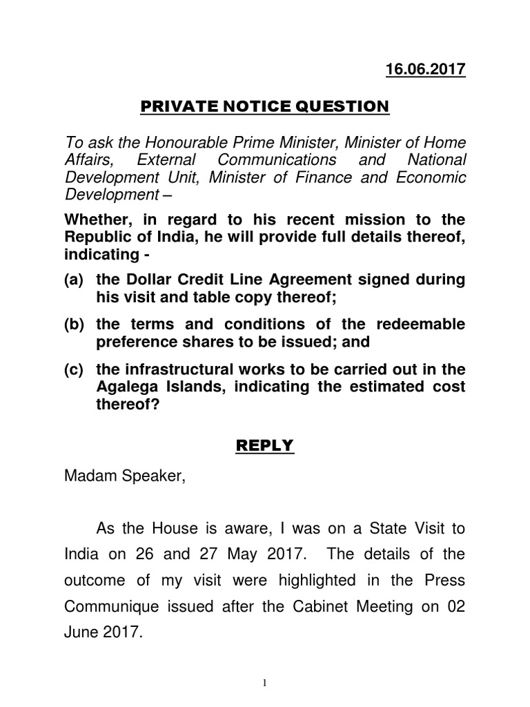Private Notice Question | Mauritius | Credit (Finance)