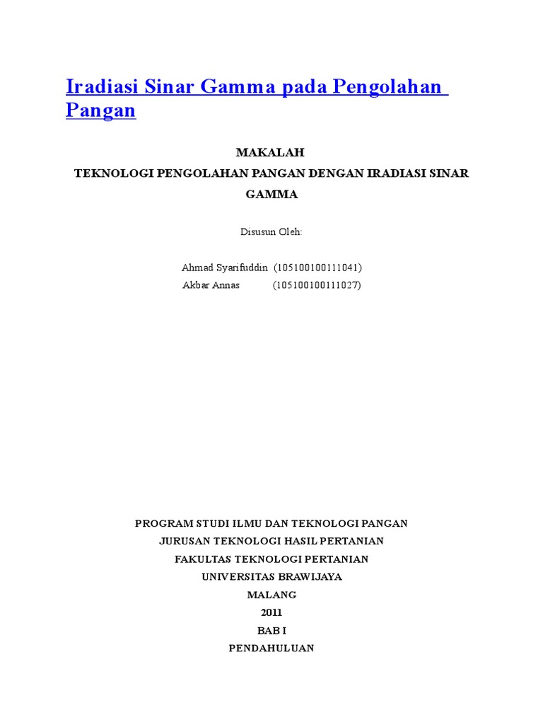 Iradiasi Sinar Gamma Pada Pengolahan Pangan Pdf