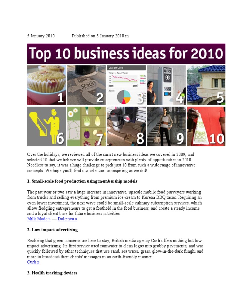 Top 10 Business Ideas for 2010 | PDF | Roof | Retail