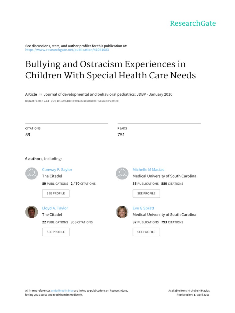 Bullying and Ostracism Experiences in Children - JDBP | PDF | Attention ...