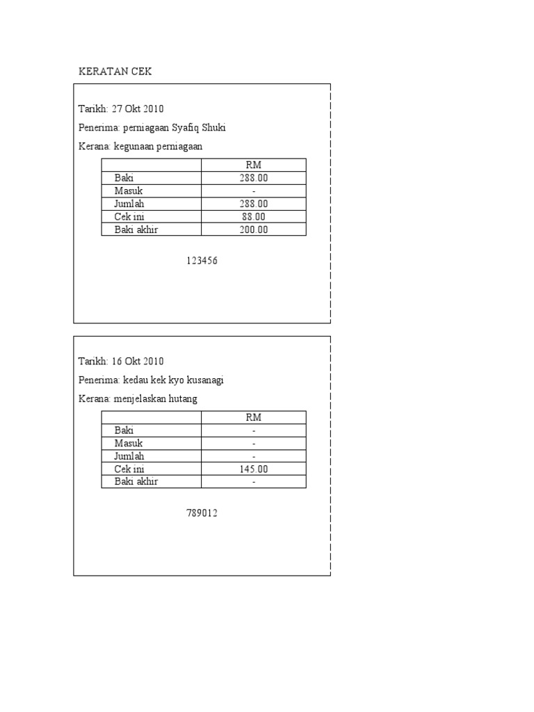 Prinsip Akaun Keratan Cek | PDF