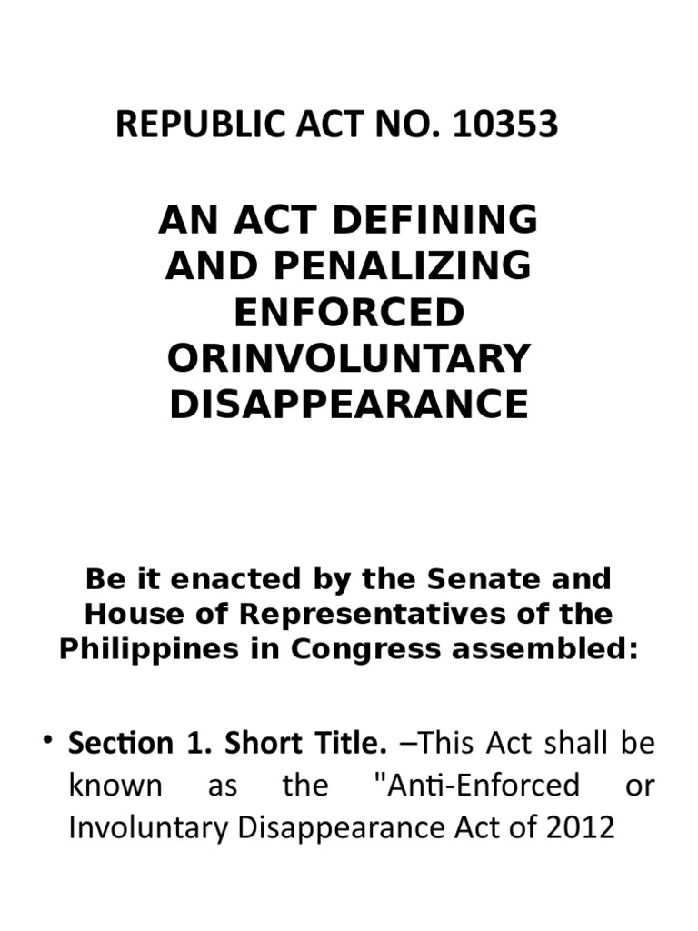 Republic Act No 10353 | PDF | Habeas Corpus | Torture