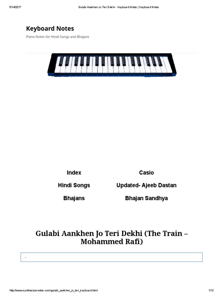 Gulabi Aankhen Jo Teri Dekhi - Keyboard Notes - Keyboard Notes | PDF