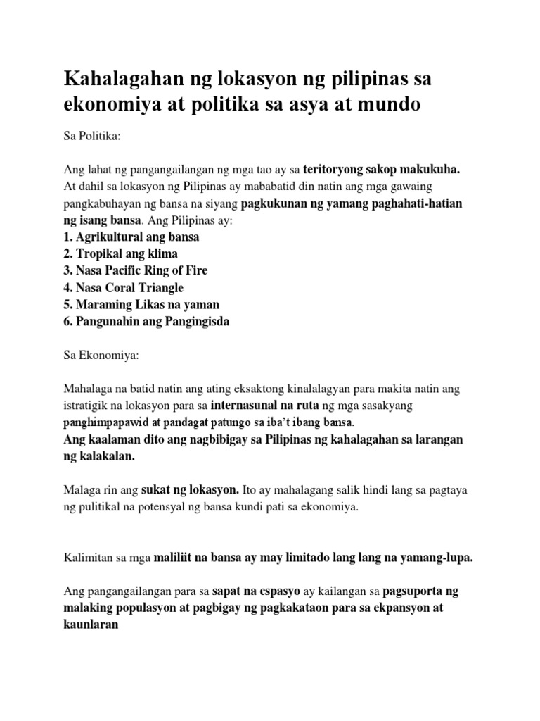 Kahalagahan NG Lokasyon NG Pilipinas Sa Ekonomiya at Politika Sa Asya ... Kahalagahan NG Lokasyon NG Pilipinas Sa Ekonomiya at Politika Sa Asya ...