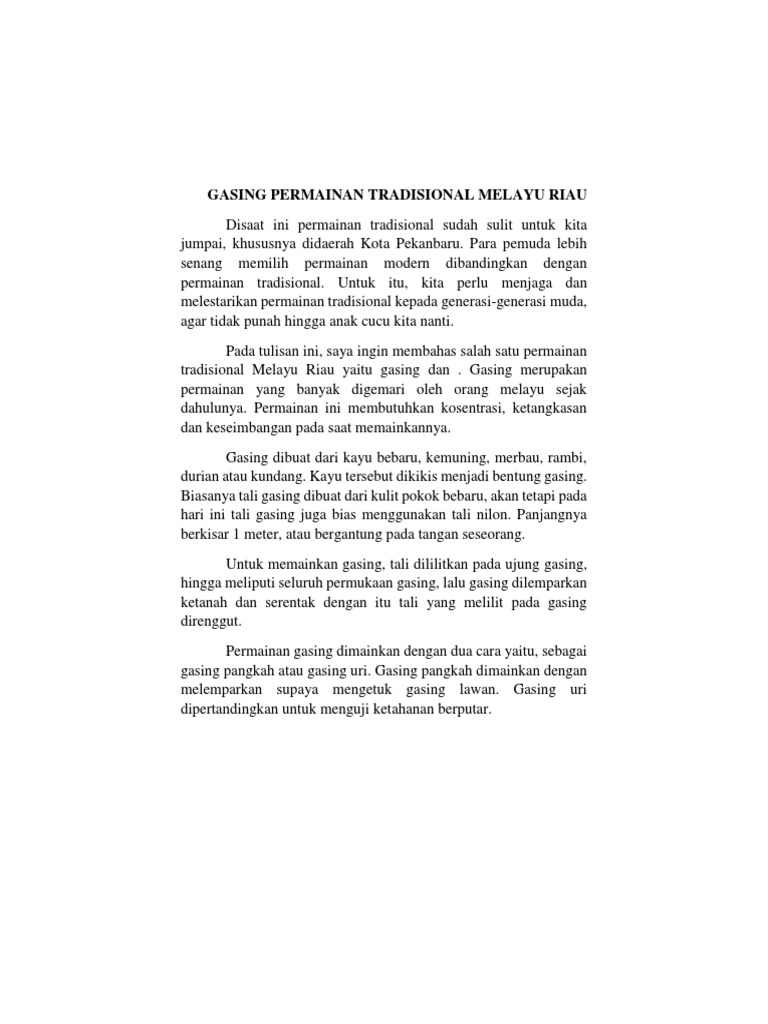 Gasing Permainan Tradisional Melayu Riau | PDF