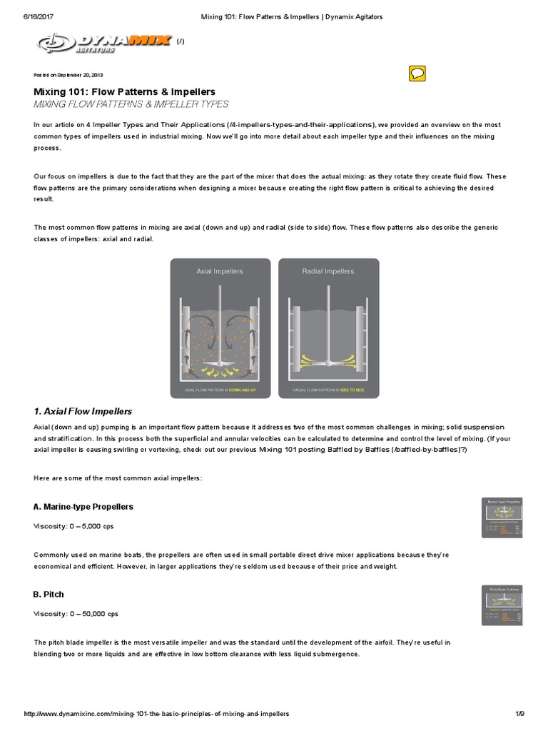 Mixing 101 - Flow Patterns & Impellers - Dynamix Agitators PDF | PDF ...