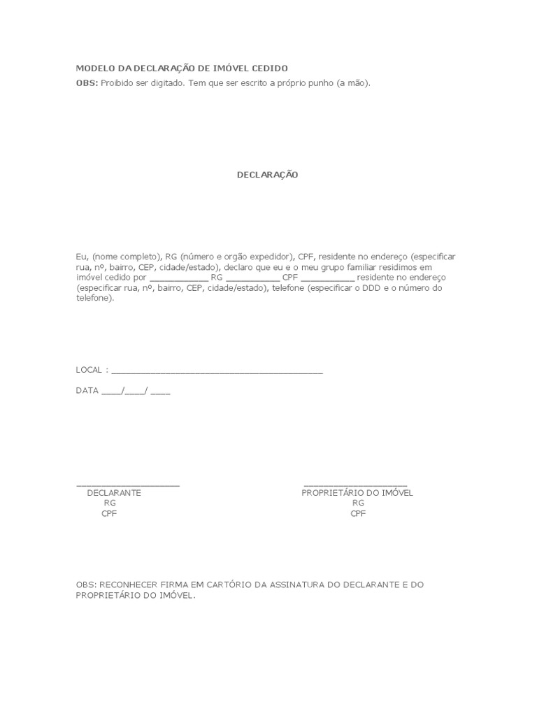 Modelo de Cedencia de Imovel | Business