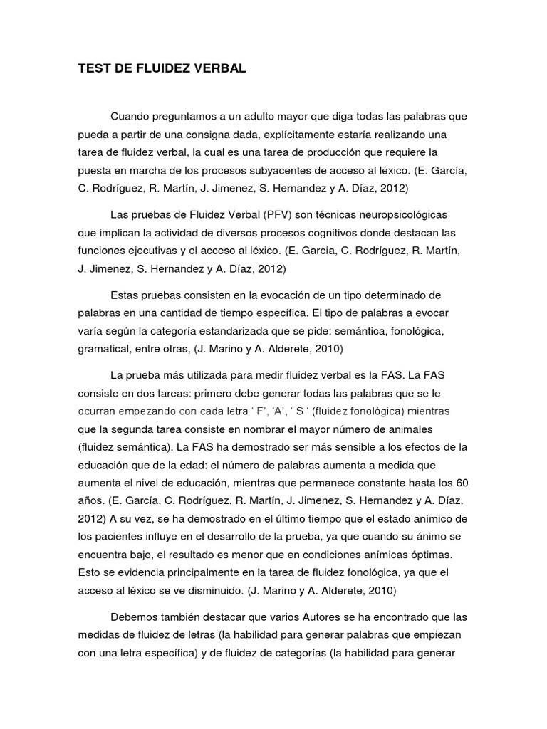 Test de Fluidez Verbal FAS y su Aplicación | PDF | Palabra | Verbo