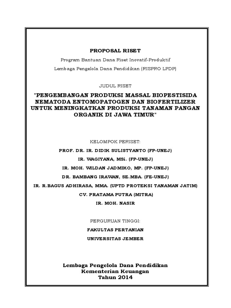 Proposal - Rispro - LPDP - Prof Didik Unej Revisi Agustus 2014 | PDF