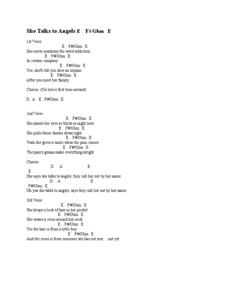 She Talks to Angels E F.docx | Song Structure | Songs