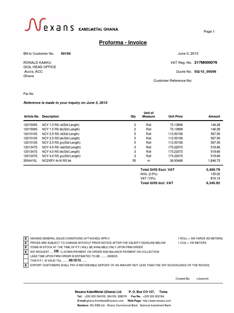 Nexans Kabelmetal QUOTE | PDF | Value Added Tax | Banking