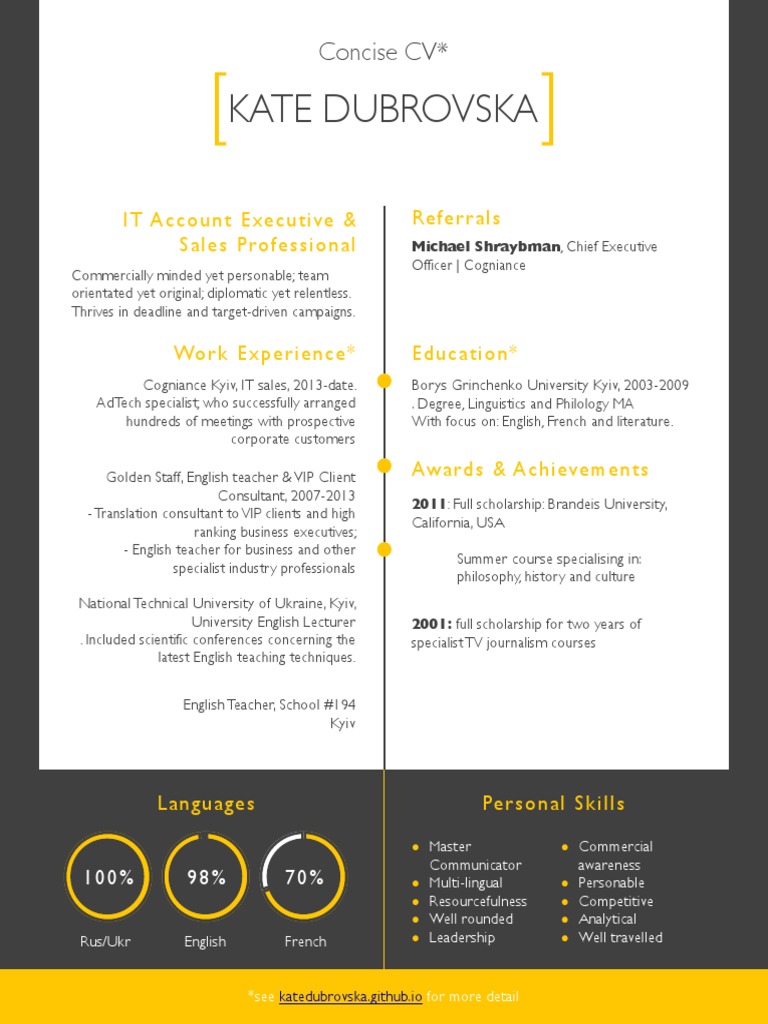 CV - Kate Dubrovska | PDF | Academia | Languages