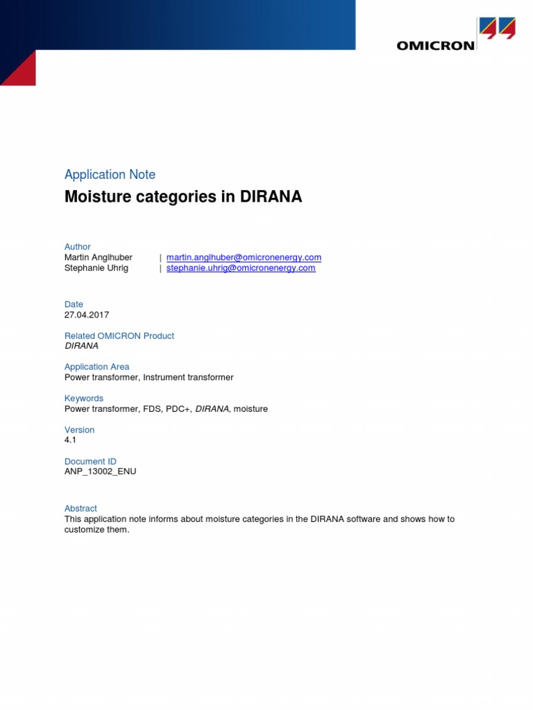 DIRANA AppNote Moisture Categories in DIRANA ENU | PDF | Technical ...