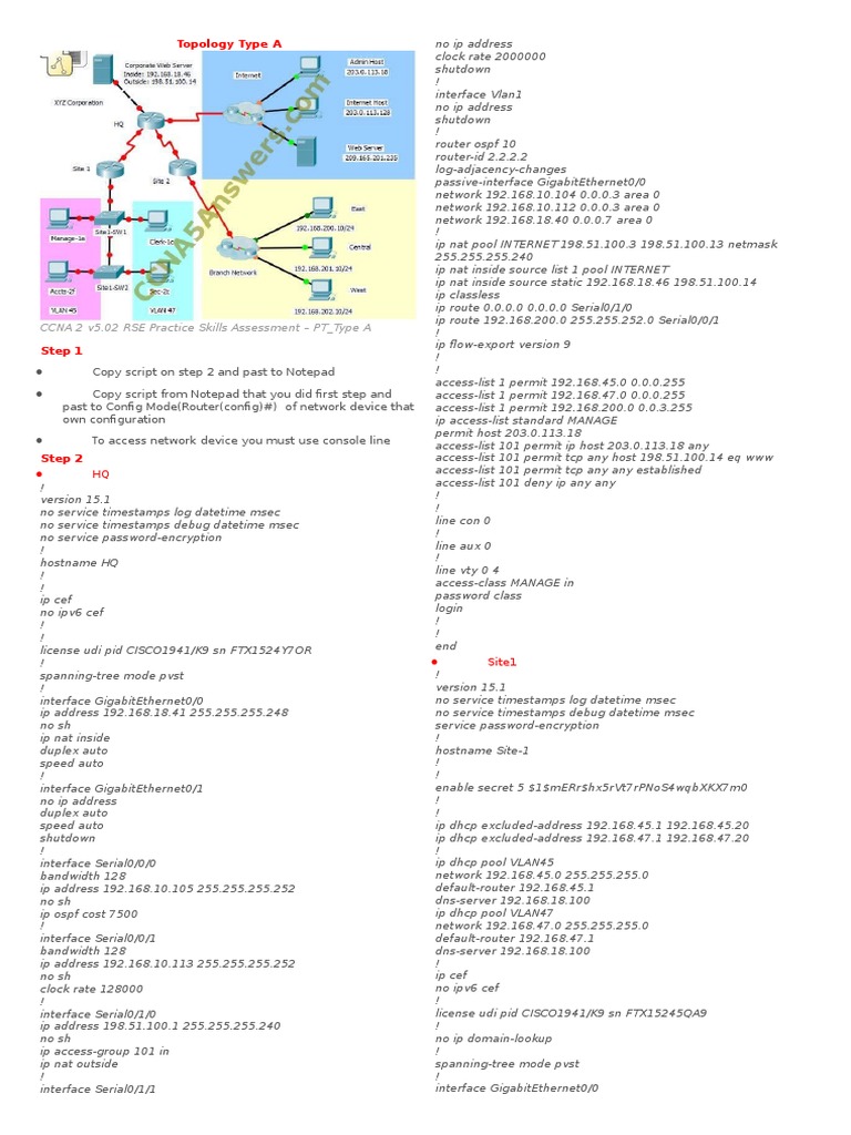 Topology Type A: CCNA 2 v5.02 RSE Practice Skills Assessment - PT - Type A | PDF | Ip Address ...