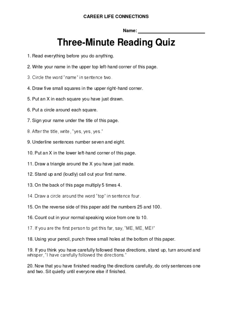 Three-Minute Reading Quiz Instructions | PDF