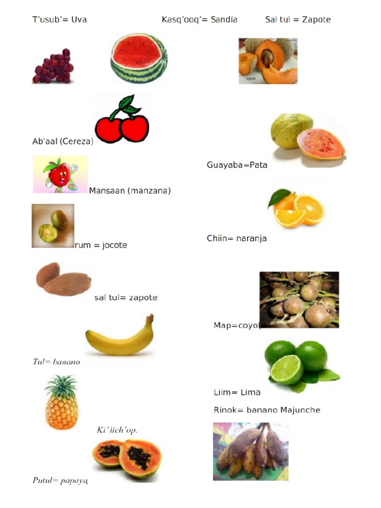 Frutas y Verduras en Q'eqchi | PDF