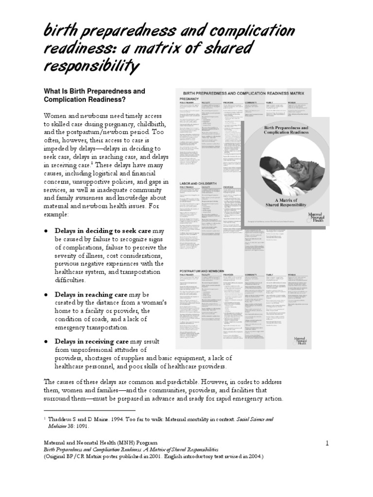 Birth Preparedness Matrix | Childbirth | Postpartum Period