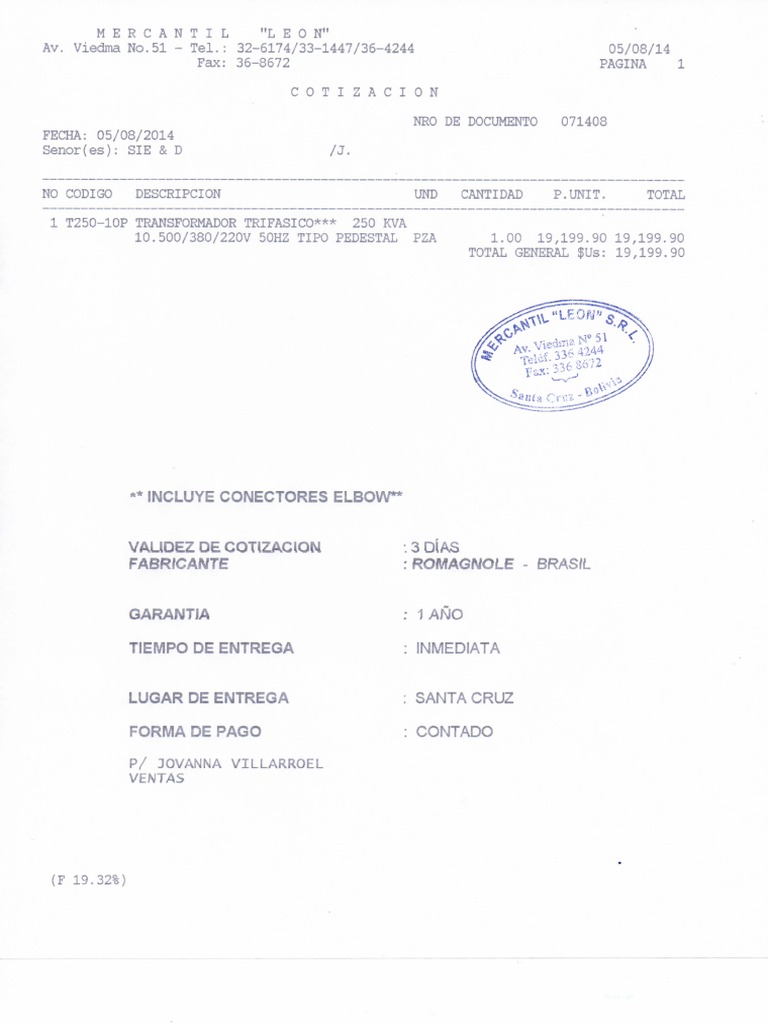Trafo 250 Kva 10.5 KV Padmounted | PDF