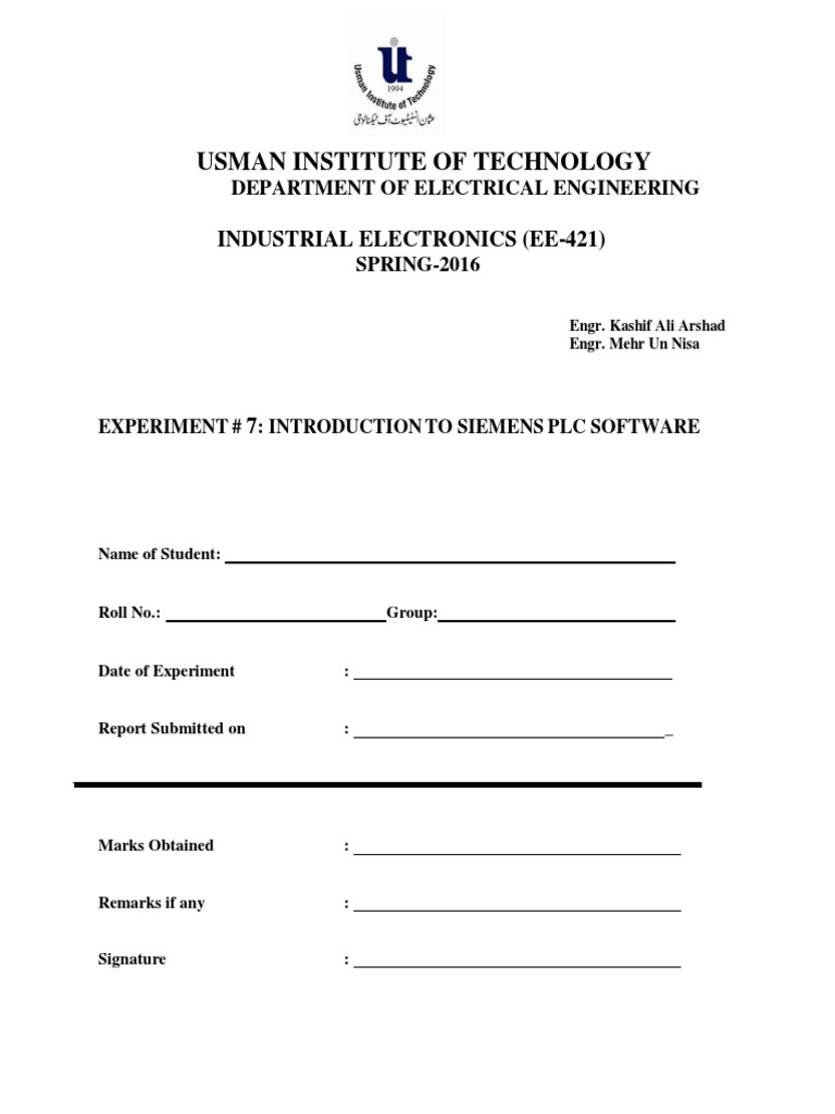 Usman Institute of Technology: Industrial Electronics (Ee-421) | PDF