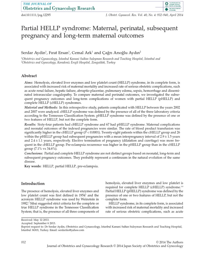 Partial HELLP Syndrome PDF | PDF | Hypertension | Preterm Birth