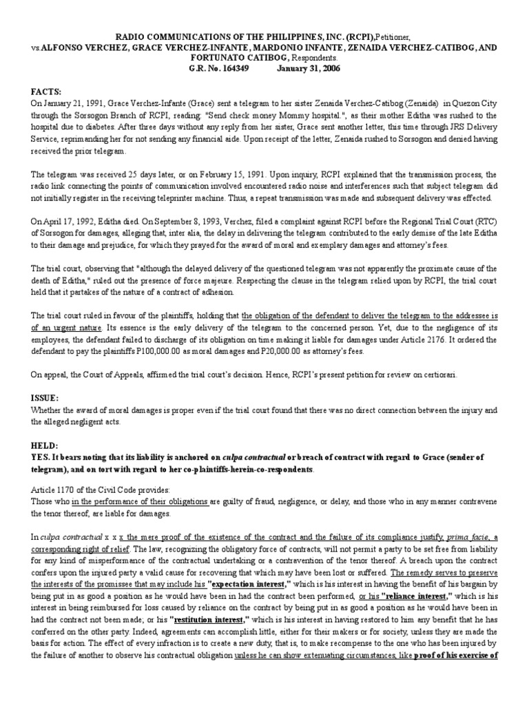 RCPI vs. Verchez | PDF | Negligence | Damages