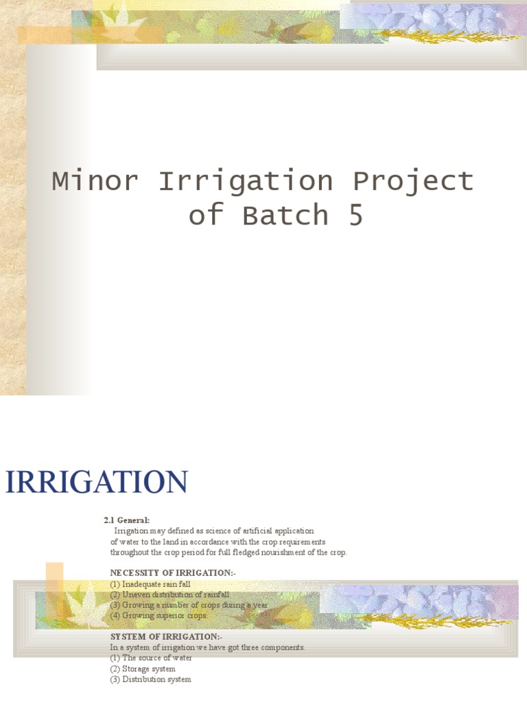 Minor Irrigation Project Overview | PDF | Irrigation | Dam