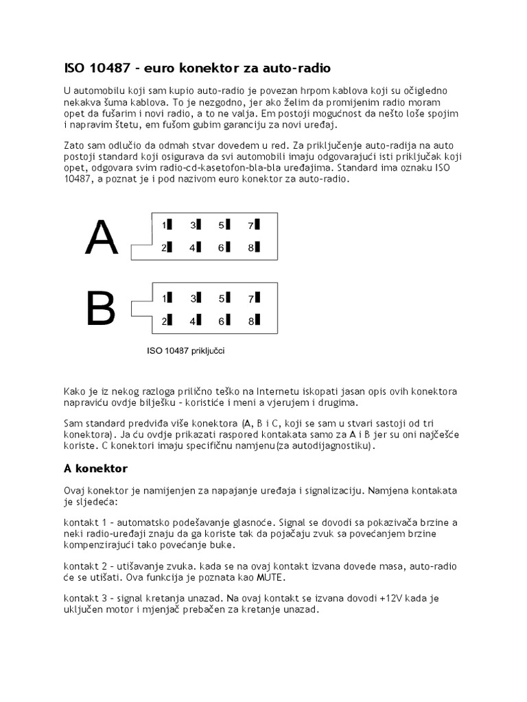 ISO 10487-A I B Konektor (Utičnica) Za Autoradio | PDF