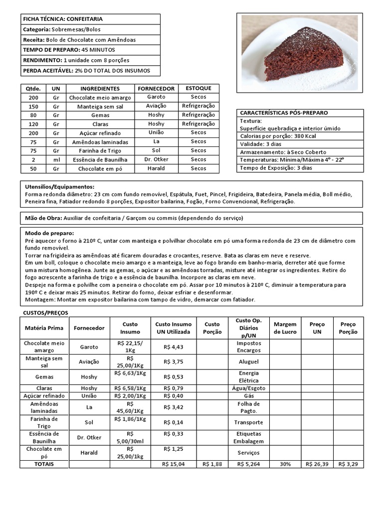 FICHA-TÉCNICA-Exemplo-Simples.pdf | Chocolate | Comidas e Bebidas
